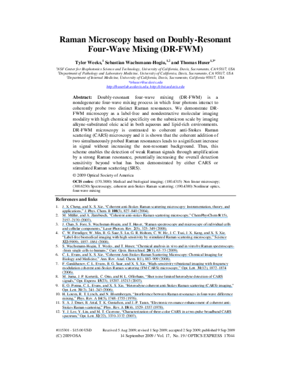 (PDF) Raman Microscopy based on Doubly-Resonant Four-Wave Mixing (DR-FWM)
