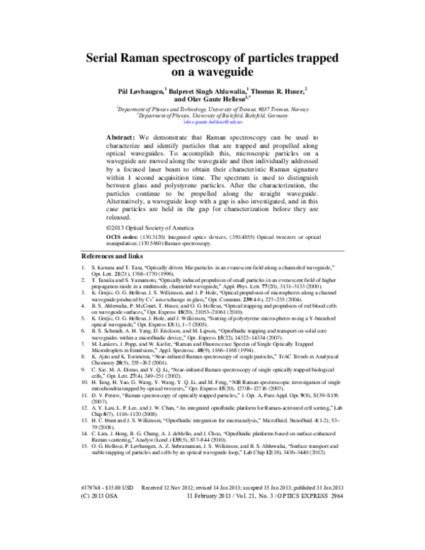 (PDF) Serial Raman spectroscopy of particles trapped on a waveguide