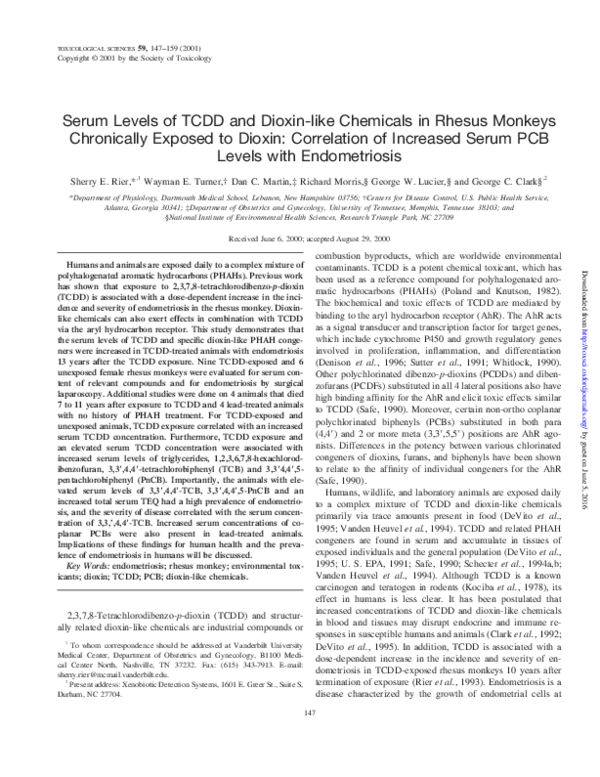 (PDF) Serum Levels of TCDD and Dioxin-like Chemicals in Rhesus Monkeys ...