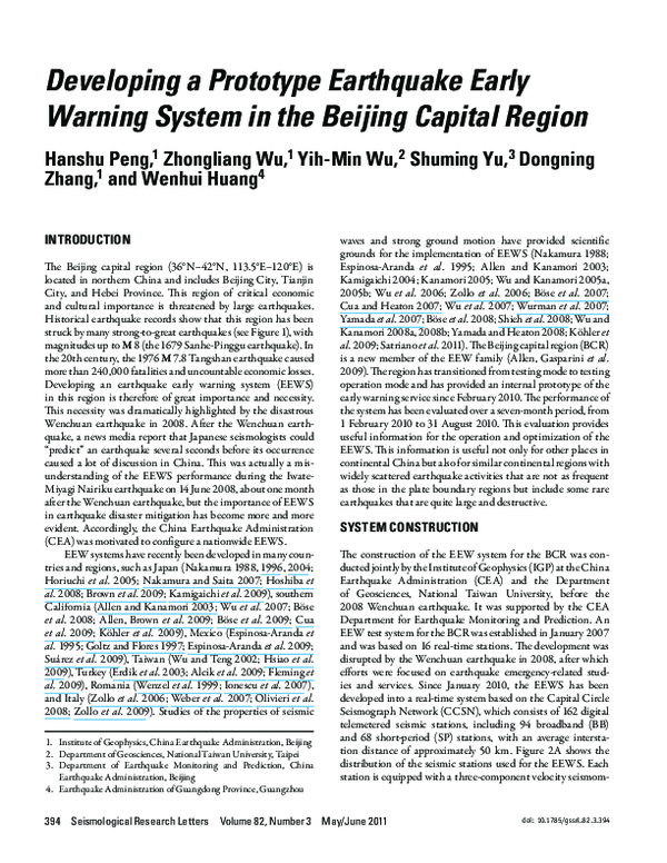 (PDF) Developing a Prototype Earthquake Early Warning System in the ...