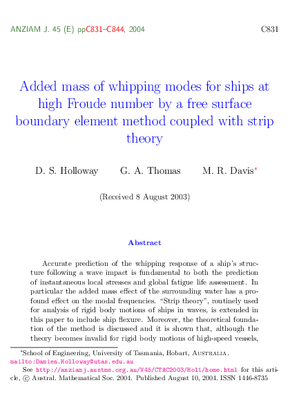(PDF) Added mass of whipping modes for ships at high Froude number by a ...
