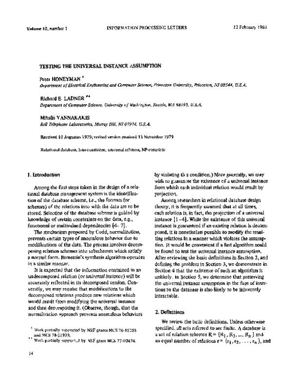 (PDF) Testing the universal instance assumption