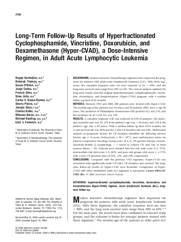 (PDF) Long-term follow-up results of hyperfractionated cyclophosphamide ...