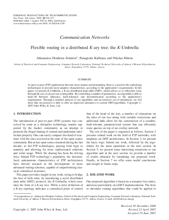 (PDF) Flexible routing in a distributed K‐ary tree: the K‐Umbrella