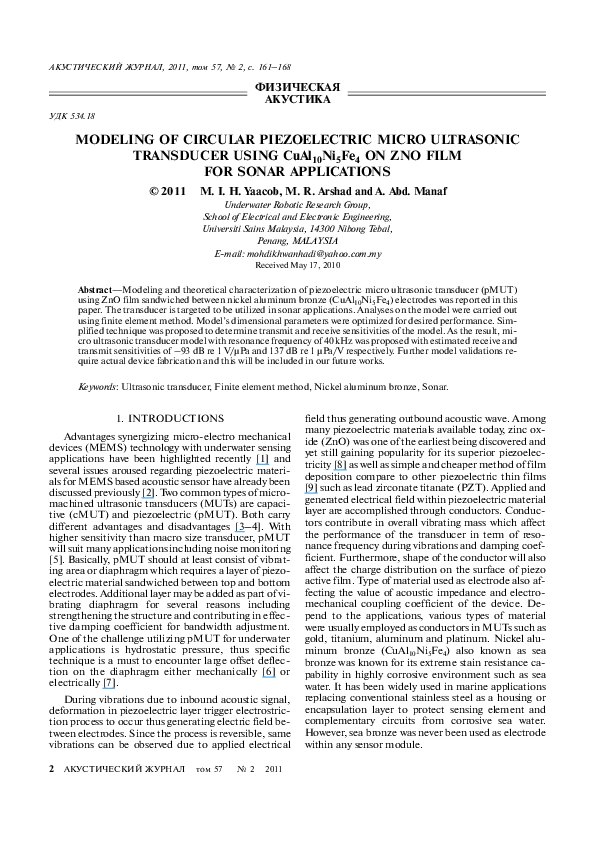 (PDF) Modeling of circular piezoelectric micro ultrasonic transducer ...