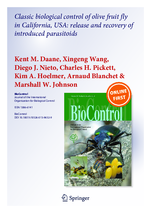 (PDF) Classic biological control of olive fruit fly in California, USA ...