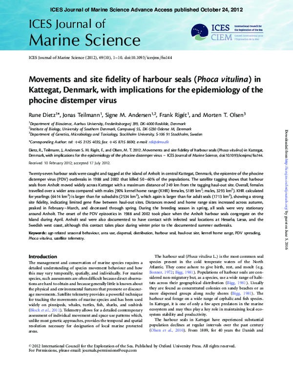 (PDF) Movements and site fidelity of harbour seals (Phoca vitulina) in ...