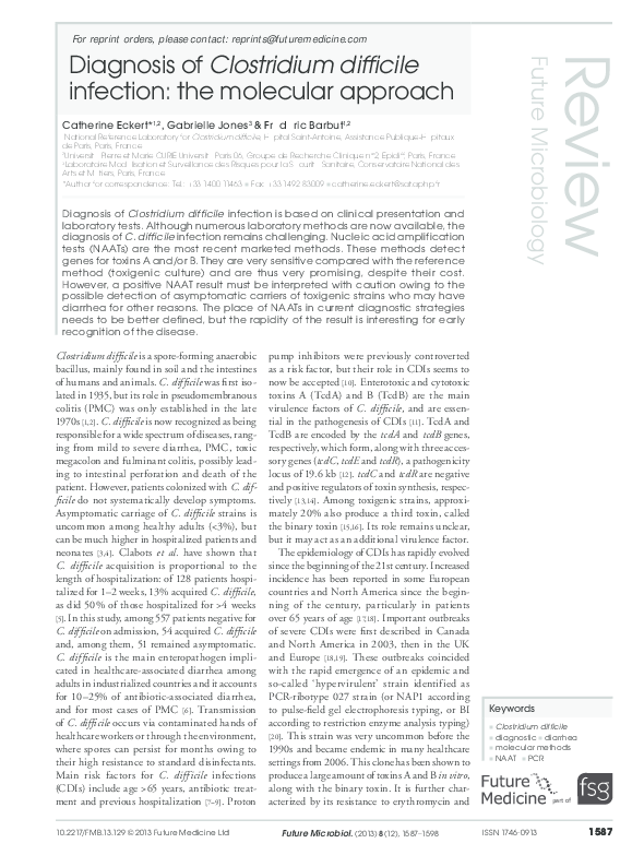(PDF) Diagnosis of Clostridium difficile infection by toxin detection kits