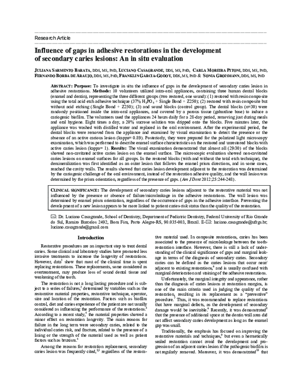 (PDF) Influence of gaps in adhesive restorations in the development of ...