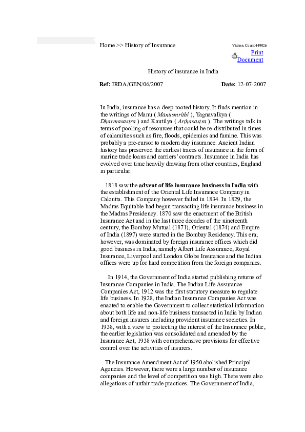 (DOC) Home >> History of Insurance