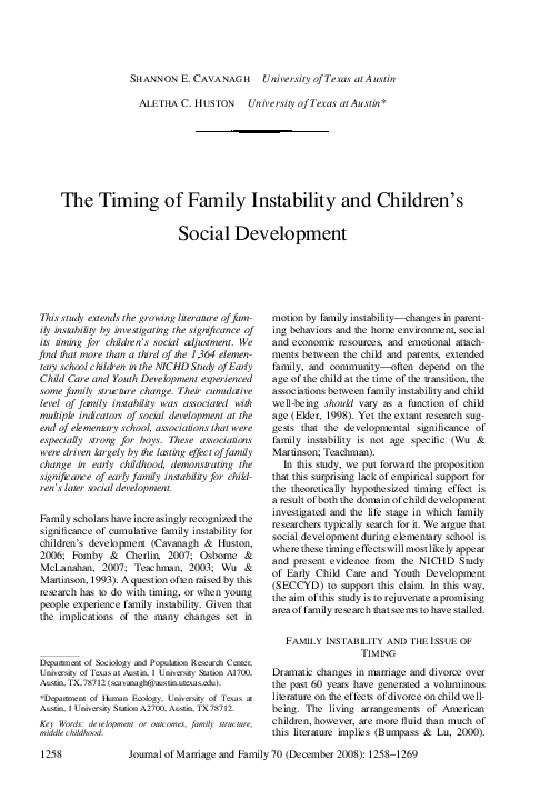 (PDF) The timing of family instability and children’s social development