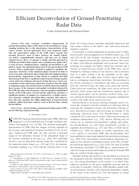 Efficient Deconvolution Of Ground Penetrating Radar Data