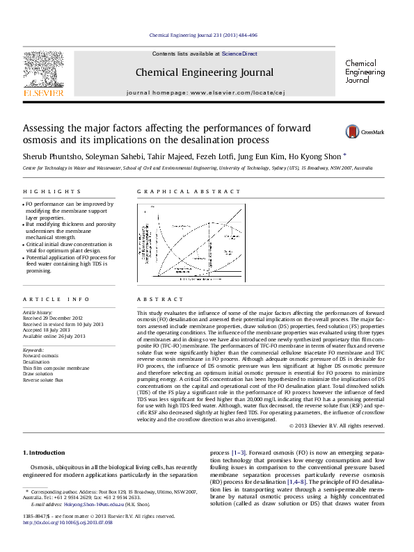 Pdf Key Factors In Forward Osmosis For Desalination