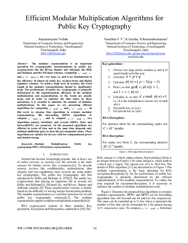 (PDF) Efficient Modular Multiplication Algorithms for Public Key Cryptography
