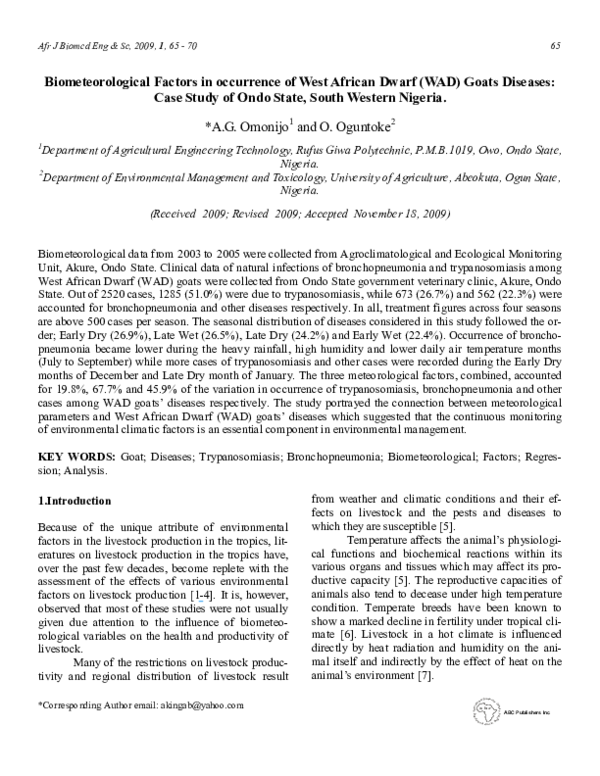 (PDF) Bio-meteorological Factors in occurrence of West African Dwarf (WAD) Goats Diseases: Case ...