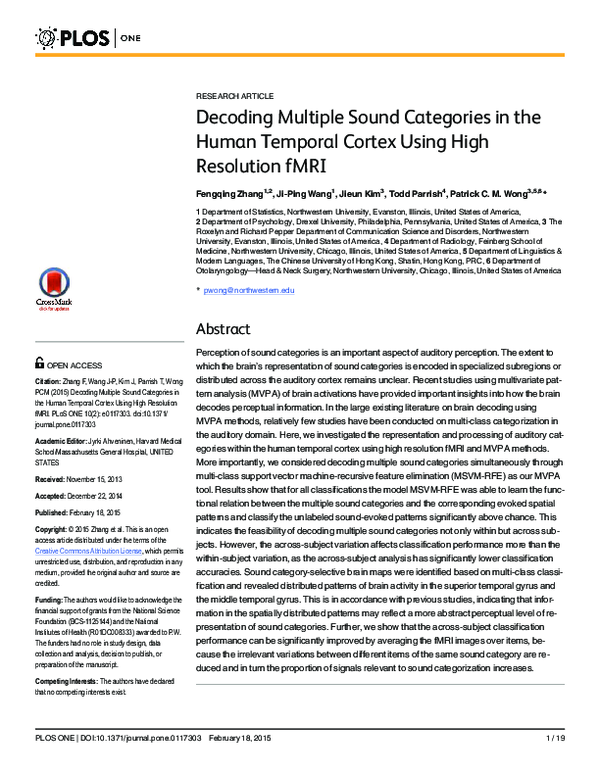 (PDF) Decoding Multiple Sound Categories in the Human Temporal Cortex Using High Resolution fMRI