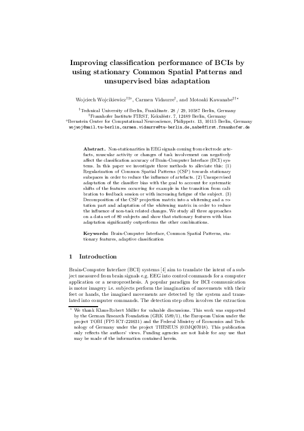 (PDF) Improving Classification Performance of BCIs by Using Stationary Common Spatial Patterns ...