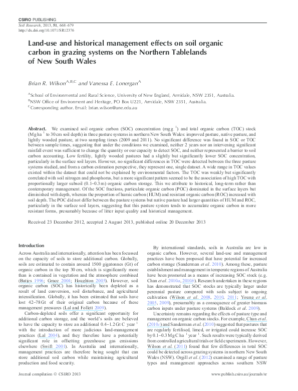 (PDF) Land-use and historical management effects on soil organic carbon in grazing systems on ...