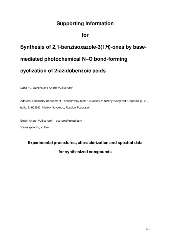 Supporting Information for Synthesis of 2,1-benzisoxazole-3(1H)-ones by ...