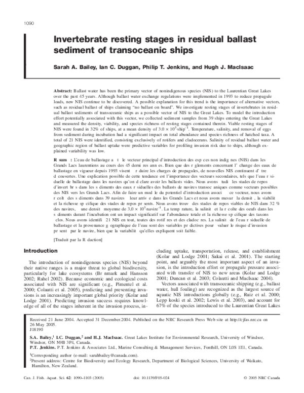 (PDF) Invertebrate resting stages in residual ballast sediment of ...