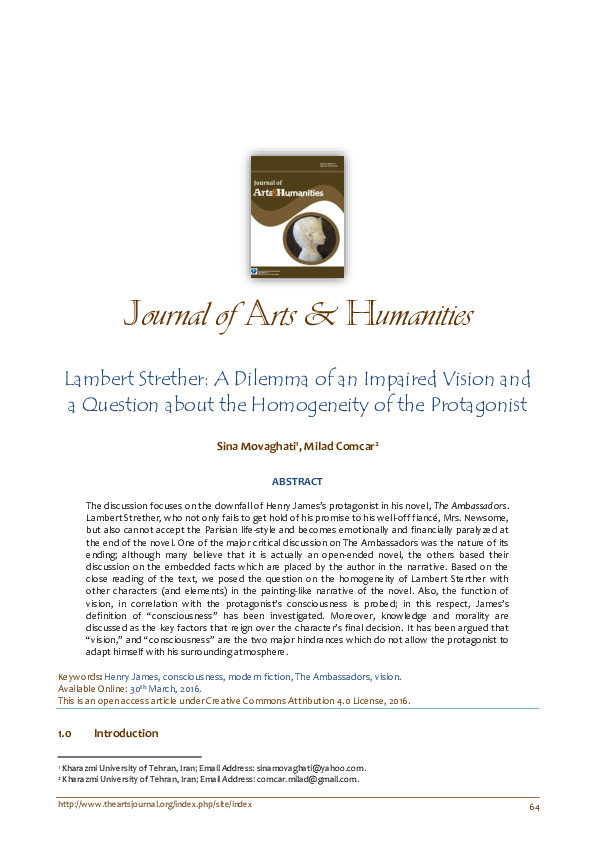 (PDF) Lambert Strether: A Dilemma of an Impaired Vision and a Question ...