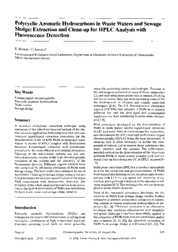 (PDF) Polycyclic aromatic hydrocarbons in waste waters and sewage sludge: Extraction and clean ...