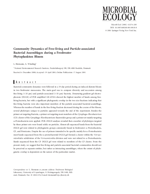 (PDF) Community dynamics of free-living and particle-associated bacterial assemblages during a ...
