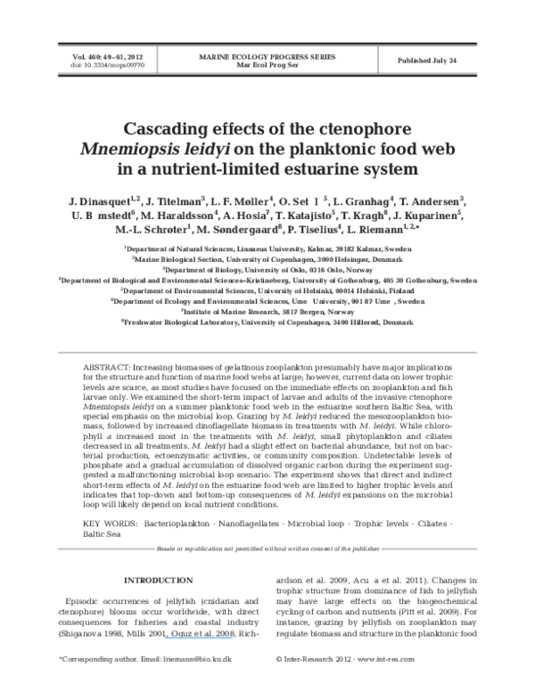 (PDF) Cascading effects of the ctenophore Mnemiopsis leidyi on the ...