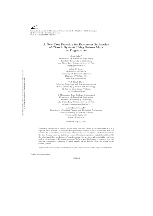 Pdf A New Cost Function For Parameter Estimation Of Chaotic Systems Using Return Maps As