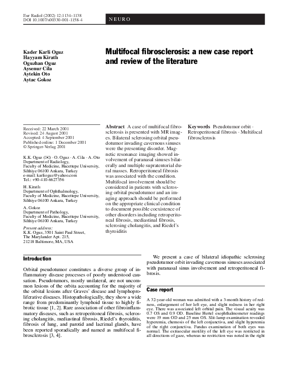 (PDF) Multifocal fibrosclerosis: a new case report and review of the ...