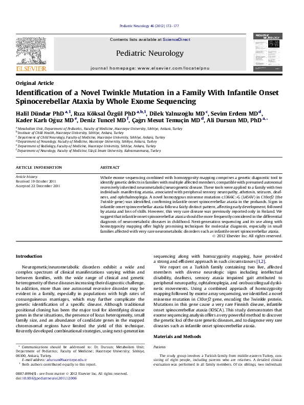 (PDF) Identification of a Novel Twinkle Mutation in a Family With Infantile Onset ...