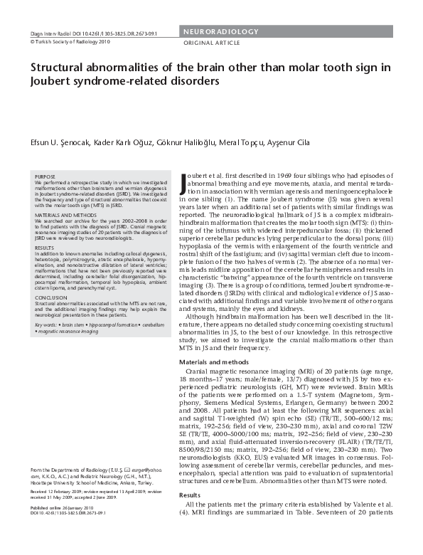 (PDF) Structural abnormalities of the brain other than molar tooth sign ...