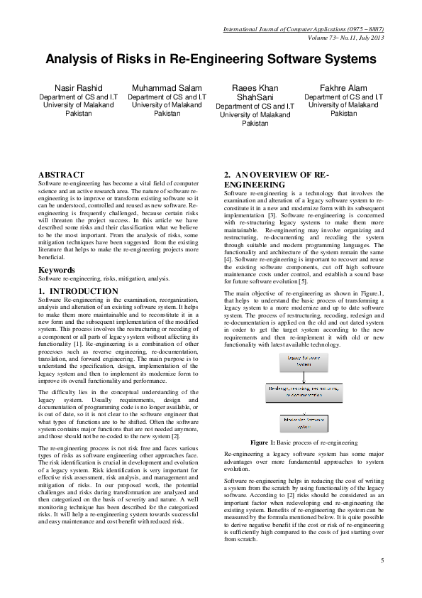(PDF) Analysis of Risks in Re-Engineering Software Systems