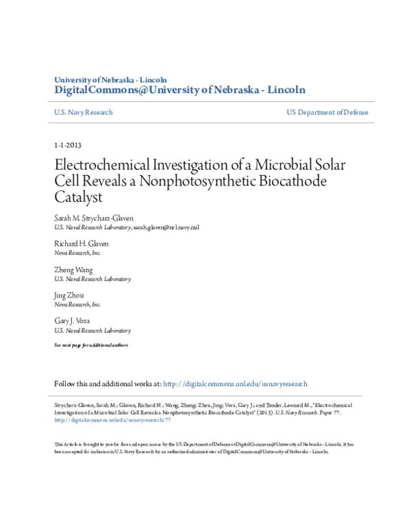 (PDF) Electrochemical Investigation of a Microbial Solar Cell Reveals ...