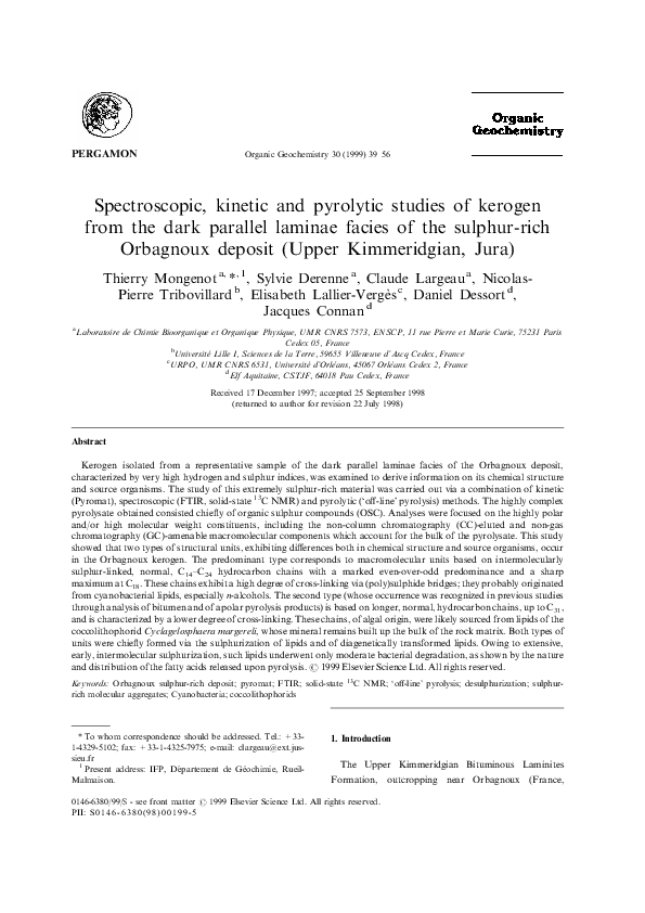 (PDF) Spectroscopic, kinetic and pyrolytic studies of kerogen from the ...