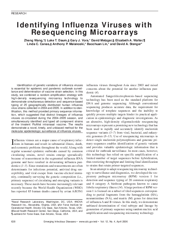 (PDF) Identifying Influenza Viruses with Resequencing Microarrays