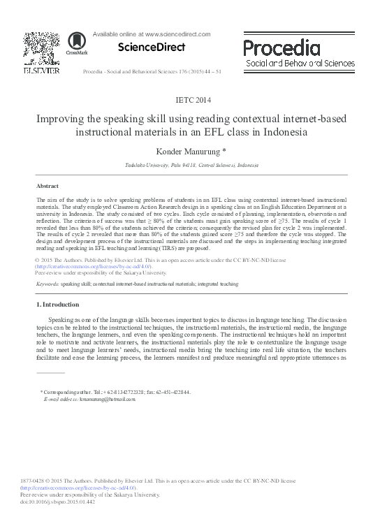 (PDF) Improving the speaking skill using reading contextual internet-based instructional ...