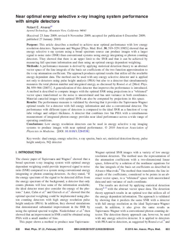 Pdf Near Optimal Energy Selective X Ray Imaging System Performance With Simple Detectors