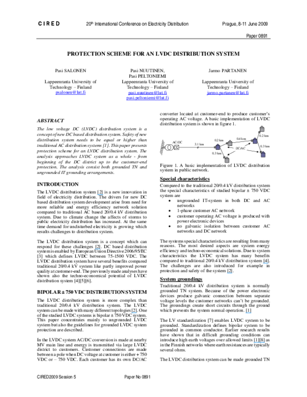 Pdf Protection Scheme For An Lvdc Distribution System