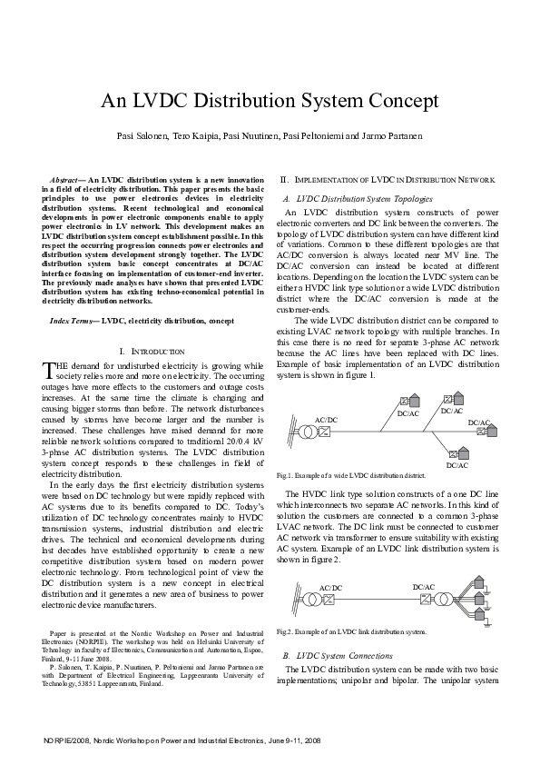 Pdf An Lvdc Distribution System Concept