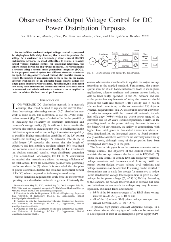 (PDF) Observer-Based Output Voltage Control for DC Power Distribution Purposes