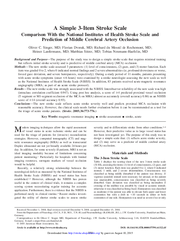 (PDF) A Simple 3-Item Stroke Scale: Comparison With the National ...