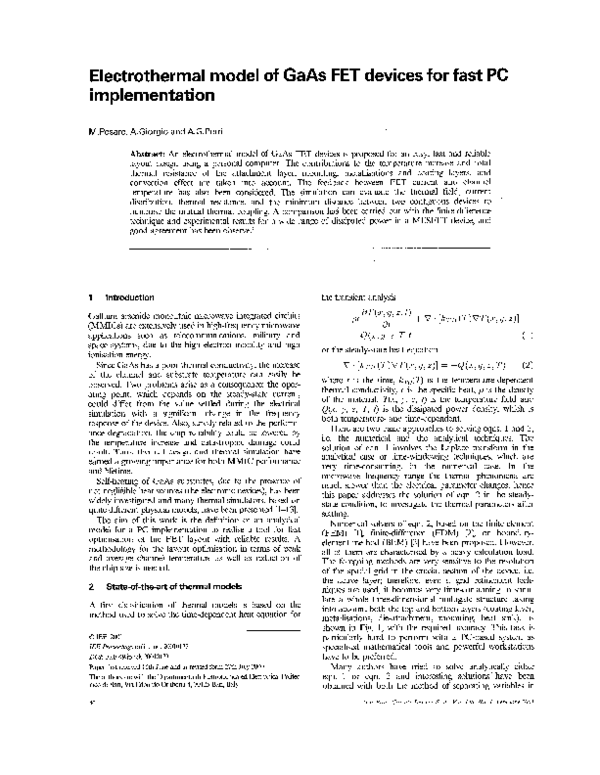 (PDF) Electrothermal model of GaAs FET devices for fast PC implementation