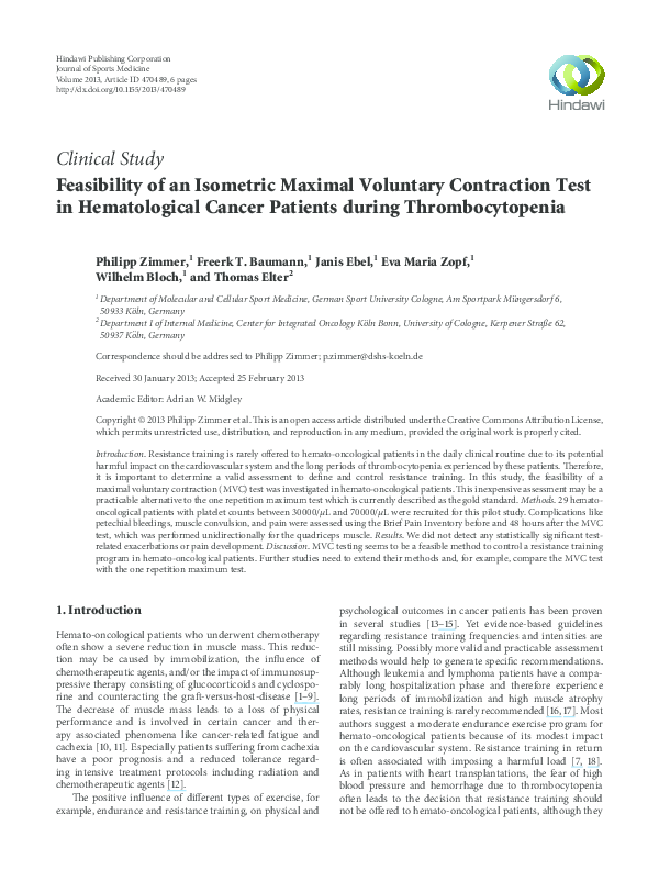 (PDF) Feasibility of an Isometric Maximal Voluntary Contraction Test in ...