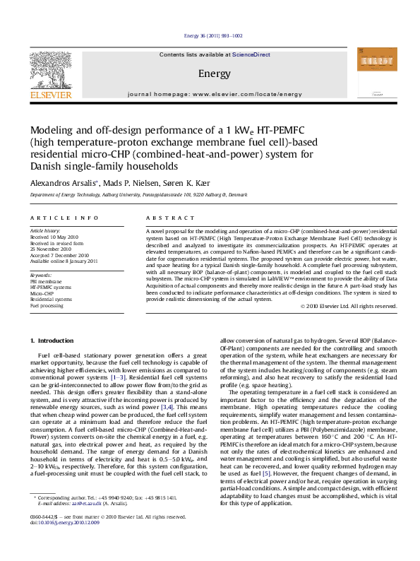 (PDF) Modeling and off-design performance of a 1kWe HT-PEMFC (high ...