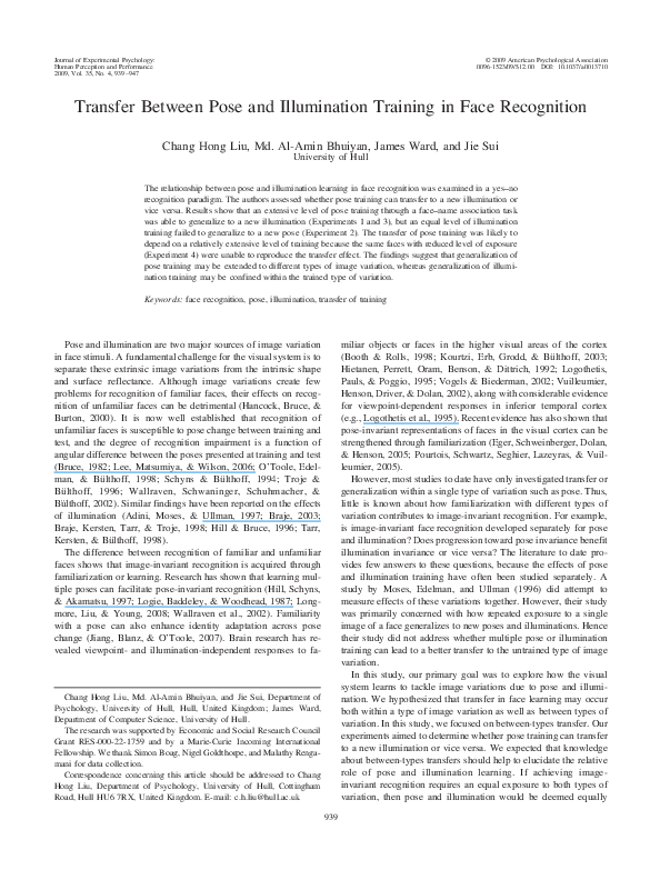 Pdf Transfer Between Pose And Illumination Training In Face Recognition