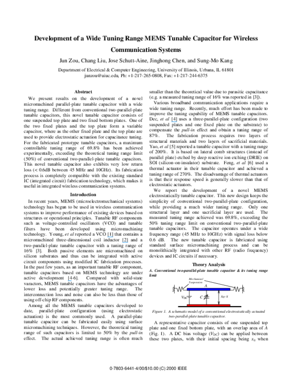 Pdf Development Of A Wide Tuning Range Mems Tunable Capacitor For