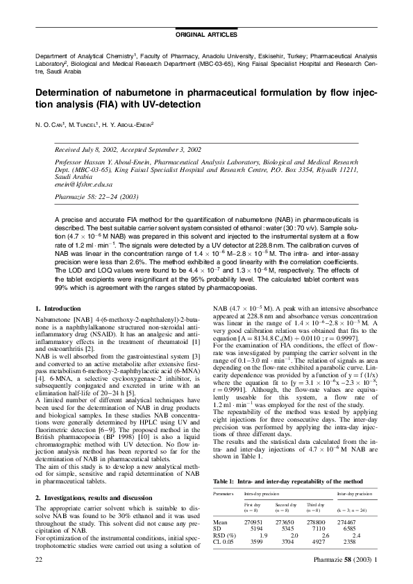 (PDF) Determination of nabumetone in pharmaceutical formulation by flow ...