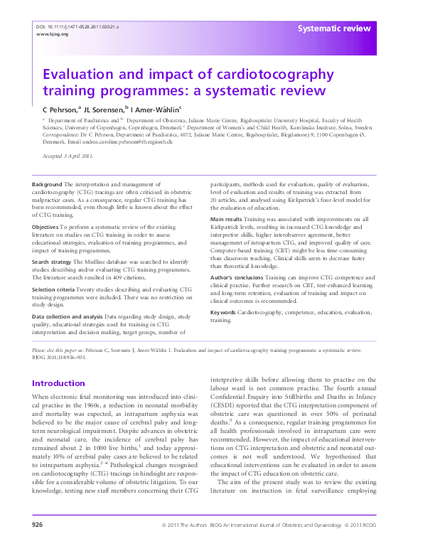 (PDF) Evaluation and impact of cardiotocography training programmes: a ...