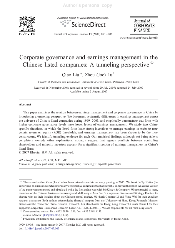 (PDF) Corporate governance and earnings management and the relationship between economic value ...